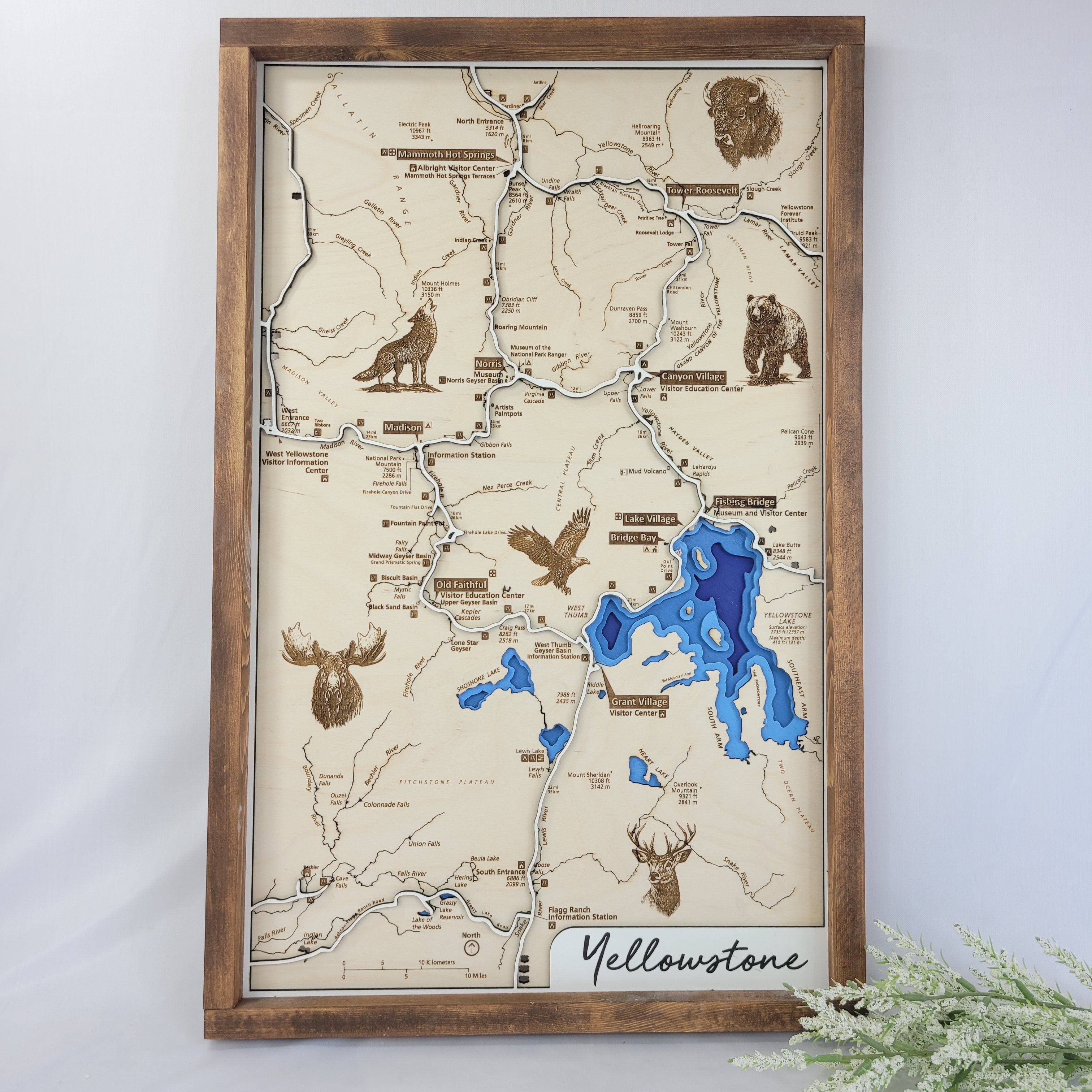Yellowstone Laser Engraved Topo Map – Tiny 3D Temples