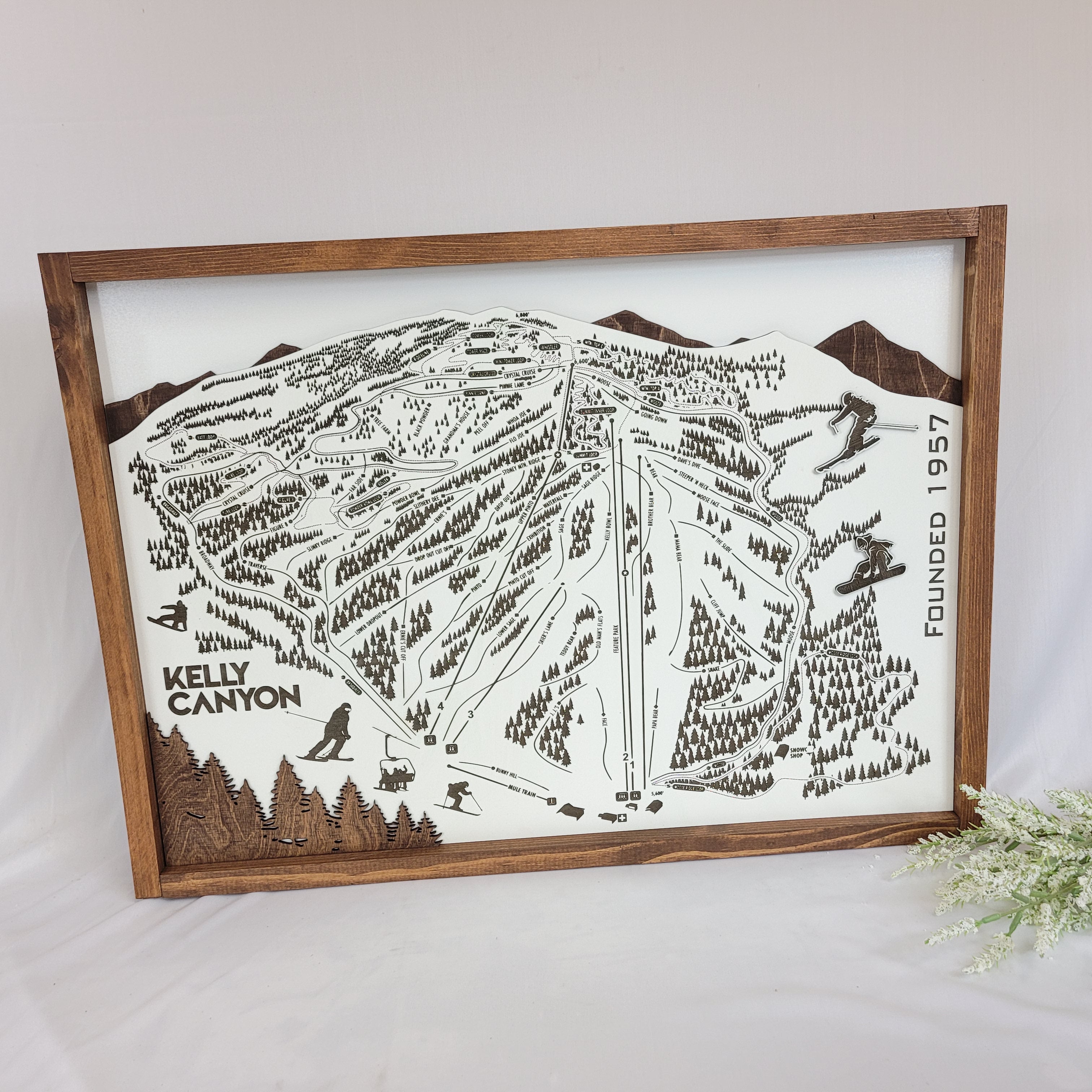 Kelly Canyon Ski Resort Laser Engraved Map – Tiny 3D Temples